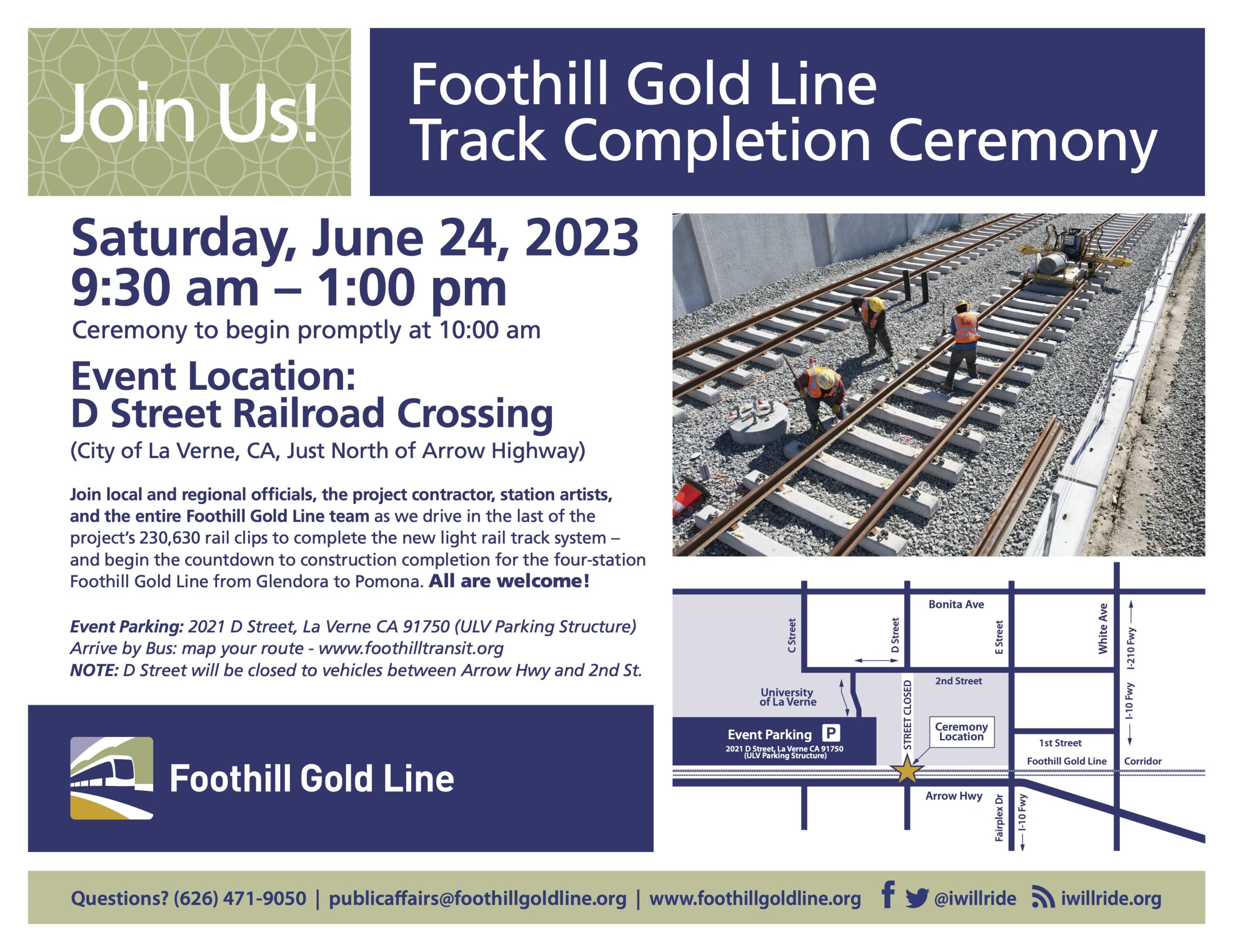 Join Us! Foothill Gold Line Track Completion Ceremony (June 24, 2023 ...